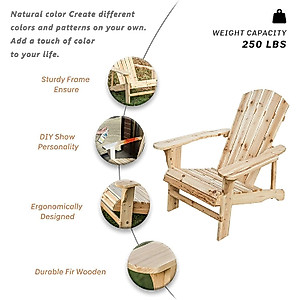 LOKATSE HOME Outdoor Wooden Adirondack Classic Fire Pit Chair for Deck Yard/Garden, Natural Wood