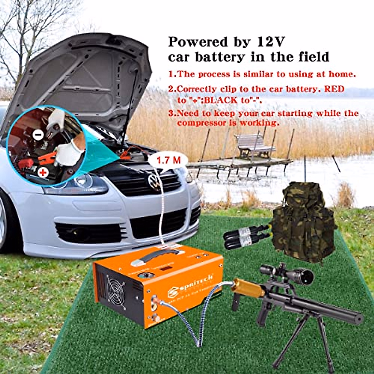 Spritech PCP Air Compressor,Auto-shutoff 4500Psi/30Mpa Oil/Water-Free Set-pressure Air Gun and Paintball Tank Pump with Water/Oil Separator,Built-in Power Adapter(110V AC or 12V Car Battery)