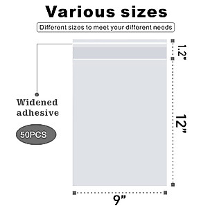 LEOSINDA 50pcs 9 X 12" Clear Resealable Cellophane Bags Treat Bags Cookie Bags Cello Candy Bags Self Sealing Adhesive Gift Wrap Plastic Small Business Packaging 1.3mil