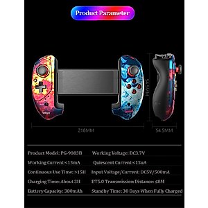 ipega-PG-9083B Wireless 5.0 Smart PUBG Mobile Game Controller Retractable Game Gamepad for iOS(iOS 11-13.3)/Android Mobile Smartphone Tablet (Red-Blue)
