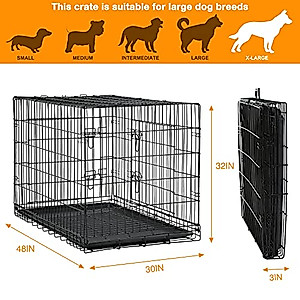 48 Inch Dog Crate Dog Cage for Large Dogs Folding Mental Wire Dog Kennel Outdoor and Indoor with Double-Door Divider Panel Removable Tray and Handle