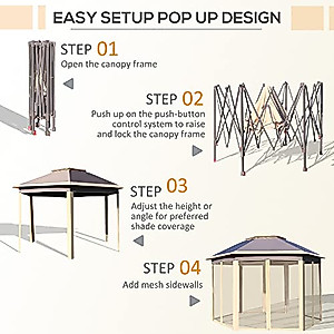 Outsunny 11' x 13' Pop Up Gazebo Canopy Tent with Zippered Mesh Sidewalls and Carrying Bag, Event Tent Shelter for Patio Garden Backyard, Beige
