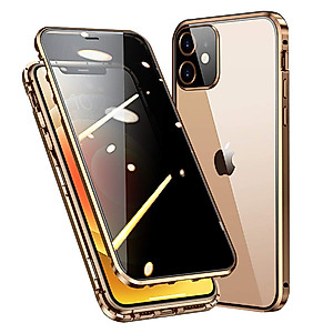 HENGHUI Lockable Anti Peeping Case for iPhone 13 Pro Max Magnetic Glass Case Built-in Camera Lens Protector Privacy Screen Glass Protector Bumper Case Anti peep Cover with Lock (13ProMax, Gold)