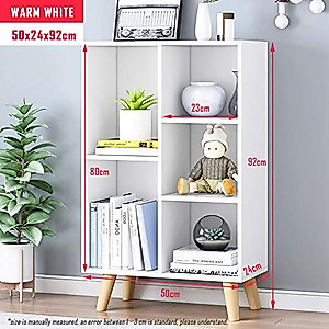 IOTXY Wooden Open Shelf Bookcase - 3-Tier Floor Standing Display Cabinet Rack with Legs, 5 Cubes Bookshelf, Warm White