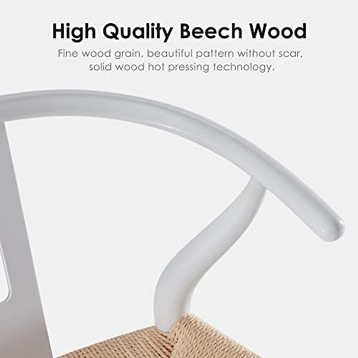 Farini Dining Room Chairs Wishbone Rattan Chair Solid Wood Armchairs Y Shaped Backrest Hemp Seat for Home Restaurant Fully-Assembled(Set of 2,White-Beige Seat)