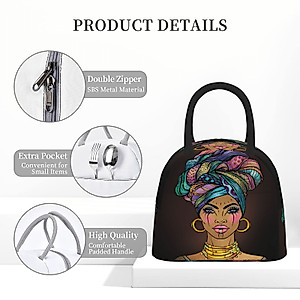Oplp Beautiful African Woman Portrait Large Lunch Bag Capacity Box Meal Prep Insulated Handbag Reusable Lunch Container