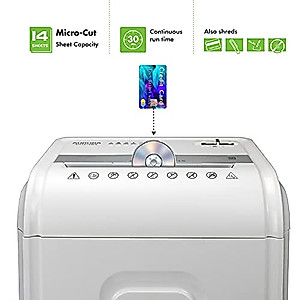 Aurora AU1480MA Professional Grade 14-Sheet Micro-Cut Paper and CD/Credit Card Shredder/ 30 Minutes Continuous Run Time, White/Gray