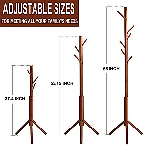 FILWH Premium Bamboo Coat Rack Tree with 8 Hooks, 3 Adjustable Sizes Free Standing Wooden Coat Rack, Super Easy Assembly Hallway, Entryway Coat Hanger Stand for Clothes Suits