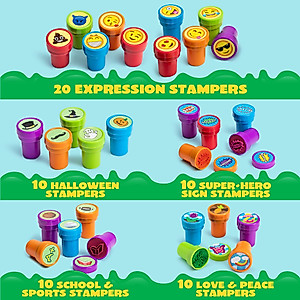 JOYIN 100PCS Assorted Stamps for Kids Self-Ink Stamps for Party Favor, Teacher Stamps, Kids Treasure Box, Prize for Classroom, Easter Egg Stuffers (50 Designs, Dinosaur, Halloween Stampers)