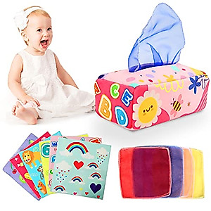 YOGINGO Baby Toys 6 to 12 Months - Baby Tissue Box Toy - Montessori Toys for 1 Year Old, Soft Stuffed High Contrast Crinkle Infant Sensory Toys, Boys&Girls Toddler Early Learning Toys Baby Gifts
