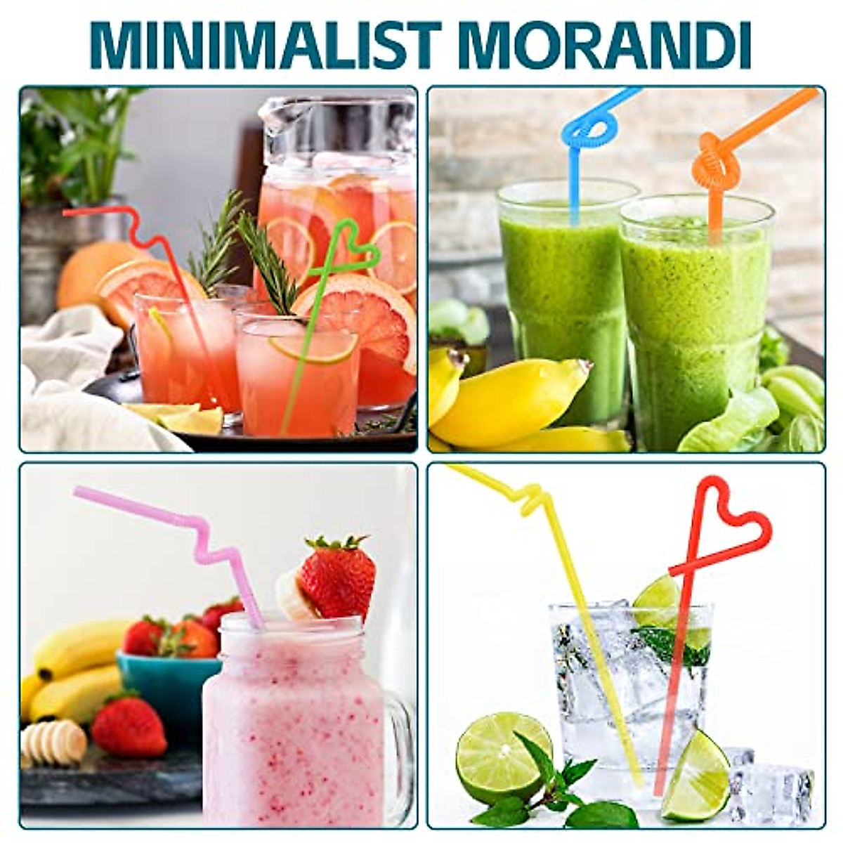 100PCS Flexible Plastic Straws, Colorful Disposable Bendy Party Fancy Straws13inch Extra Long Straws Party Decorations