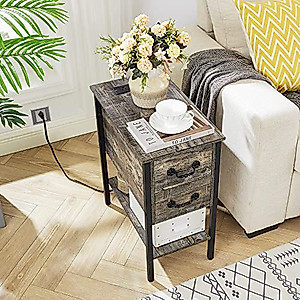 VECELO End Tables,Narrow Nightstands with Charging Station & USB Ports &Drawers,Night Stand for Living Room, Bedroom
