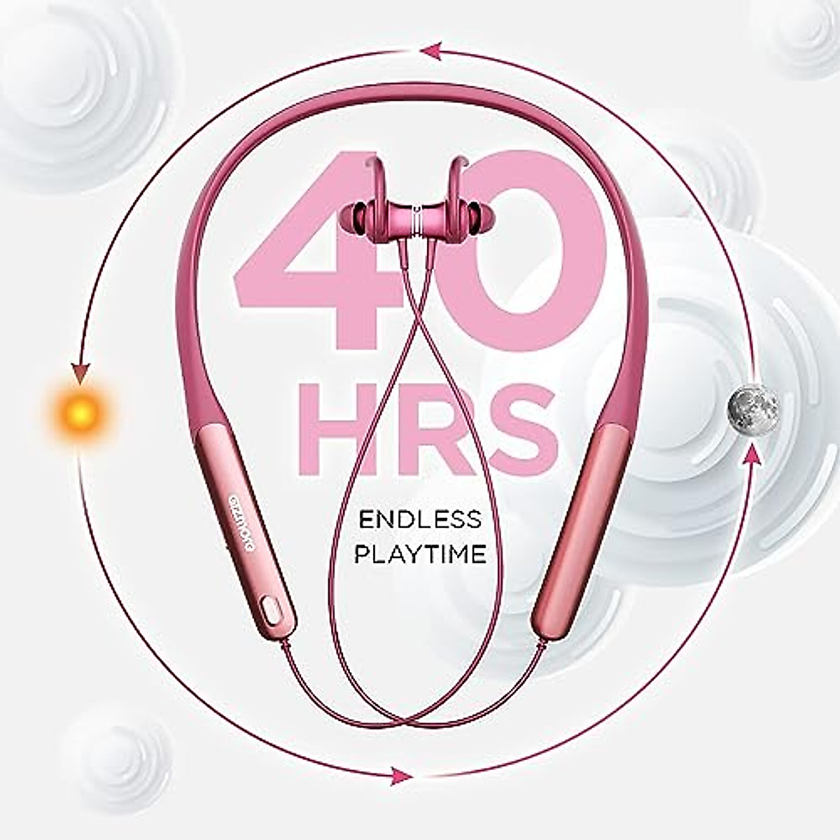 GIZMORE Giz Mn227 Bang Bluetooth Wireless 5.2 in Ear Neckband, Up to 40 Hrs Playtime, Dual Pairing, Touch Controls, Magnetic Smart Buds, Fast Caharge Neckband (Pink)