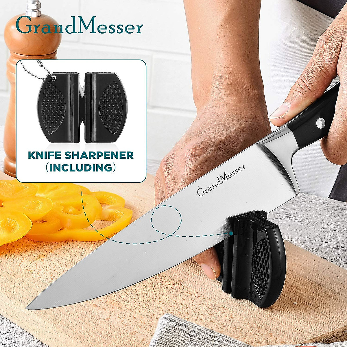 GrandMesser Chef Knife, 8 Inch Professional Kitchen Knife, High Carbon Steel Ultra Sharp Chef's Knife, with Ergonomic ABS Handle Triple-riveted and Gift Box.