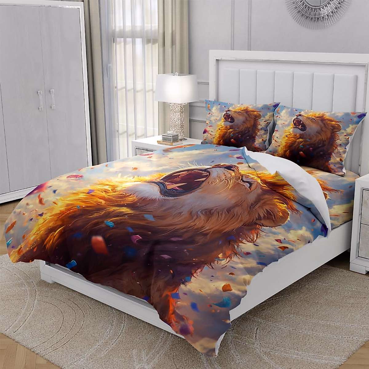 ZAJIO 3D Printed Lion Bedding Twin Duvet Cover Set Roaring Lion Comforter Cover Wild Animal Bedspread Cover 1 Quilt Cover with 2 Pillow Cases(No Comforter)