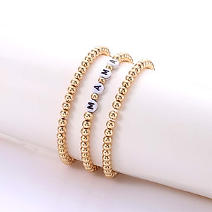CEALXHENY Ball Bead Bracelets for Women Brass Bead Ball Chain Stretch Bracelets MAMA Letter Bangle Bracelets Gold Layering Bracelet Set Mother’s Day Thanksgiving Gifts (Letter MAMA)