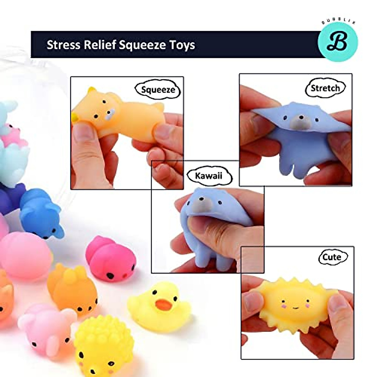 BUBBLIX 12Pcs Squishy Toys, Mini Kawaii Squishes Toys for Kids Party Favors, Fidget Toys for Boys Girls, Stress Relief Toy Bulk Classroom Prize, Birthday Christmas Stocking, Goodie Bag Stuffers