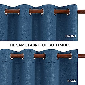 Deconovo 100% Blackout Curtains, Room Darkening Curtains, Linen Noise Reducing Curtain 72 inch Length, Thermal Insulated Drapes for Kids Bedroom - 52x72 Inch, 2 Panels, Aegean Blue
