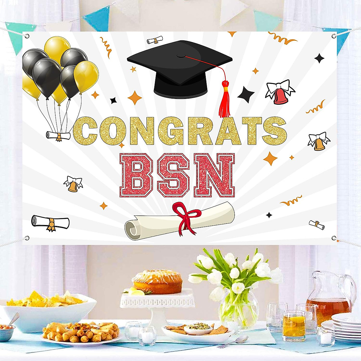 INNORU Congrats BSN Backdrop Banner, Nurse BSN RN Graduation Prom Photography Backdrop Durable Fabric Congrats Grad Banner Medical Nursing School Graduation Party Decorations Photo Booth Props 6x4ft