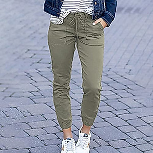 Womens Pants Dressy Casual, Stretch Dress Pants Dressy Fleece Sweatpants high Waisted Pants for Women Fashion Women's Summer Slim Pocket Cropped Solid Color Lace Casual Pants Wide (XL, Army Green)