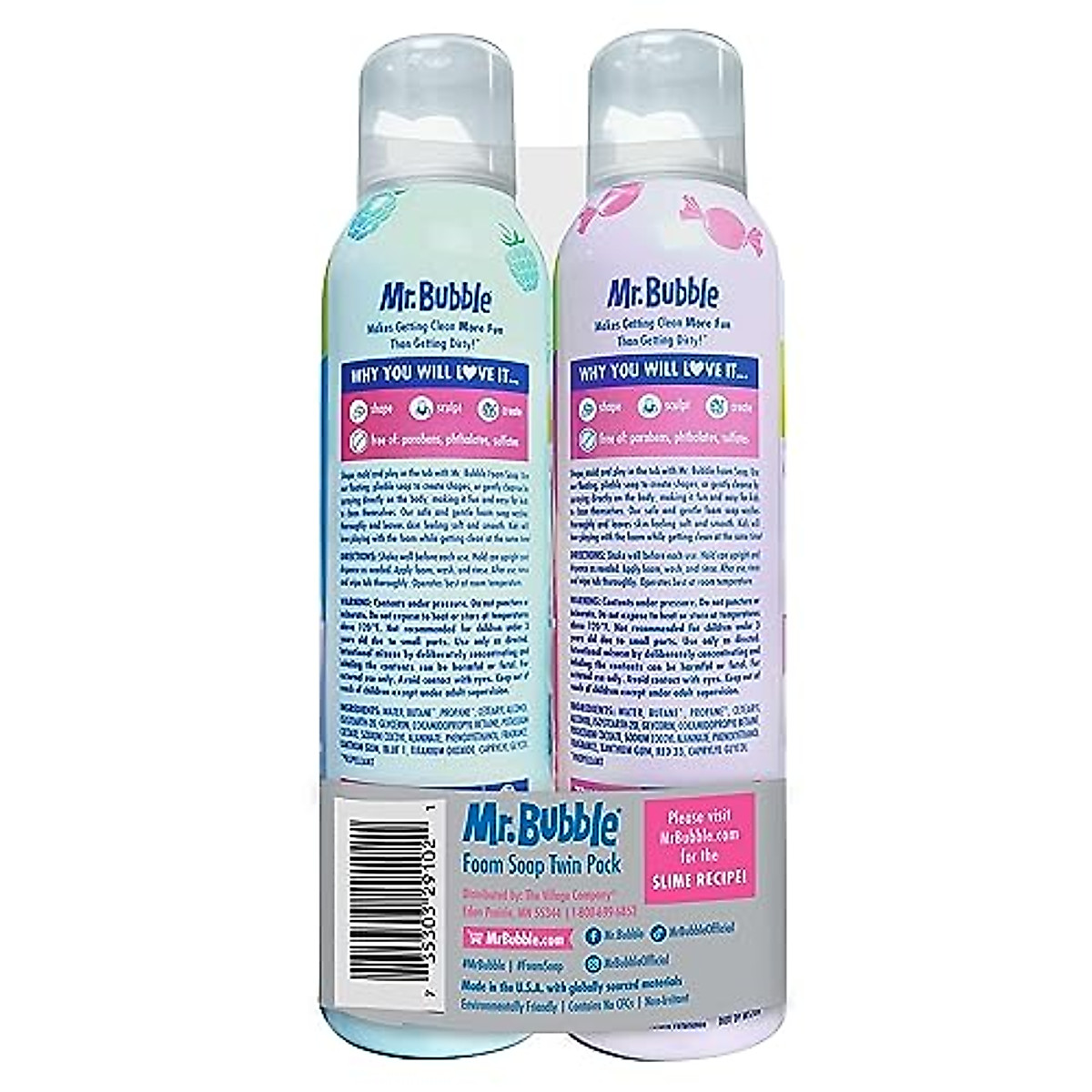 Mr. Bubble Twin Pack Foam Soap - Sculpt and Draw in the Tub; Soft, Moldable, Gentle, Scented Foam (Pack of 2, 8 fl oz Each)