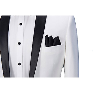 Mens White with Black Shawl Lapel Slim Fit Dress Suit Set Single Breasted Blazer Jacket Pants Tux,36chest/30waist