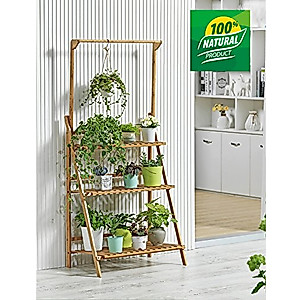 COPREE Bamboo 3-Tier Hanging Plant Stand Planter Shelves Flower Pot Organizer Rack Folding Display Shelving Plants Shelf Unit Holder