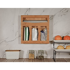 ENOPA's Ziplock Bag Storage Organizer for Kitchen Drawer, Bamboo Plastic Baggie Holder/ Dispenser, compatible with all brands for gallon, quart, sandwich and snack variety size bags
