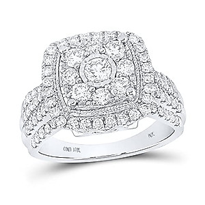 10kt White Gold Round Diamond Square Bridal Wedding Engagement Ring 1-1/2 Cttw