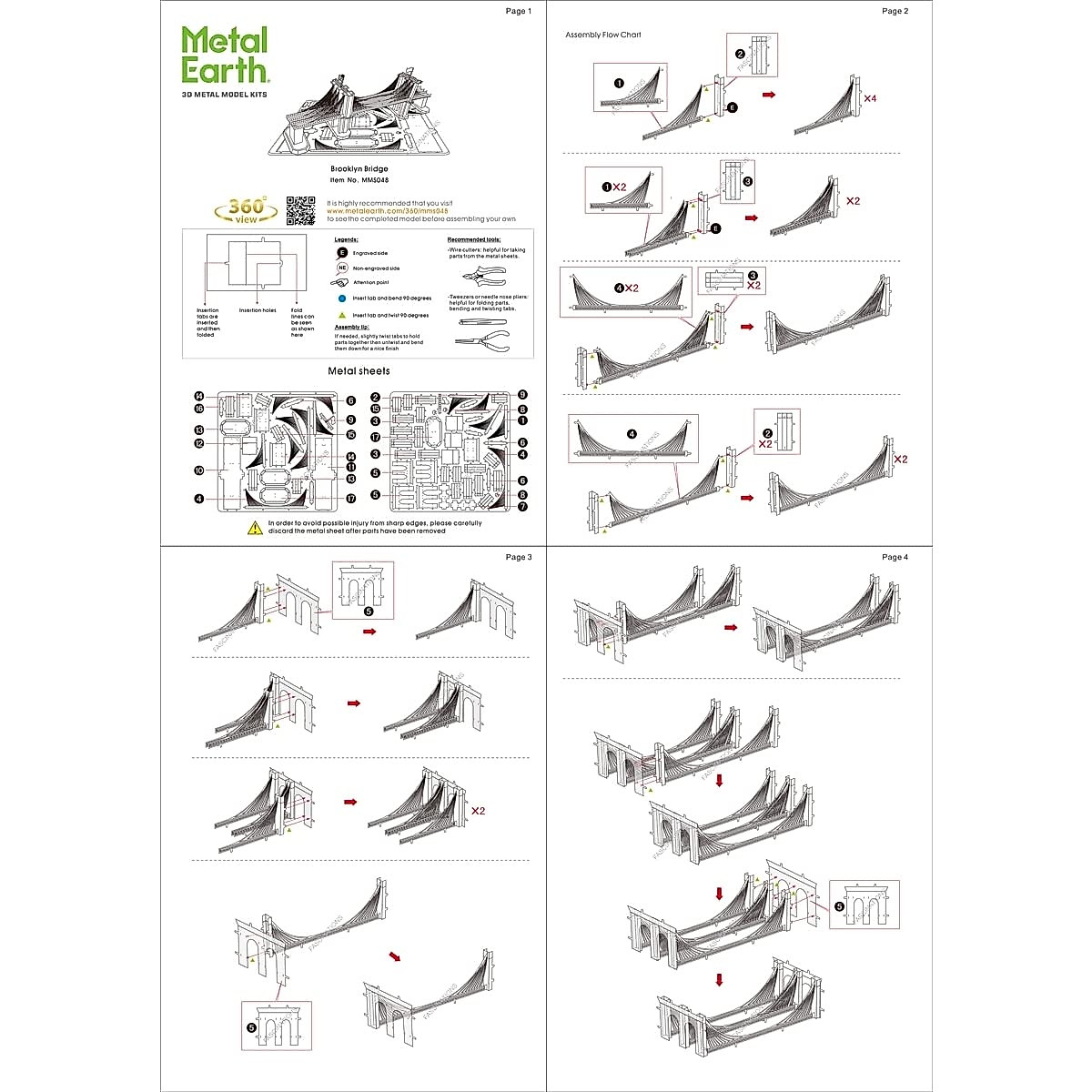 Fascinations Metal Earth Brooklyn Bridge 3D Metal Model Kit Bundle with Tweezers