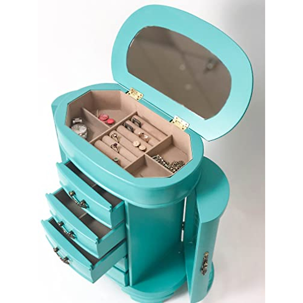 Hives & Honey Daphne Oval Glass Turquoise Jewelry Chest Jewelry Organizer Box Case Mirrored Storage