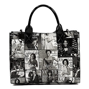 Glossy Magazine Cover Collage 3-in-1 Shoulder Bag Hobo Michelle Obama Handbag (3-Black/White)
