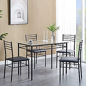 VECELO Dining Table with 4 Chairs [4 Placemats Included, Black, 43.3x27.5x30, 15.7x16.9x33.8