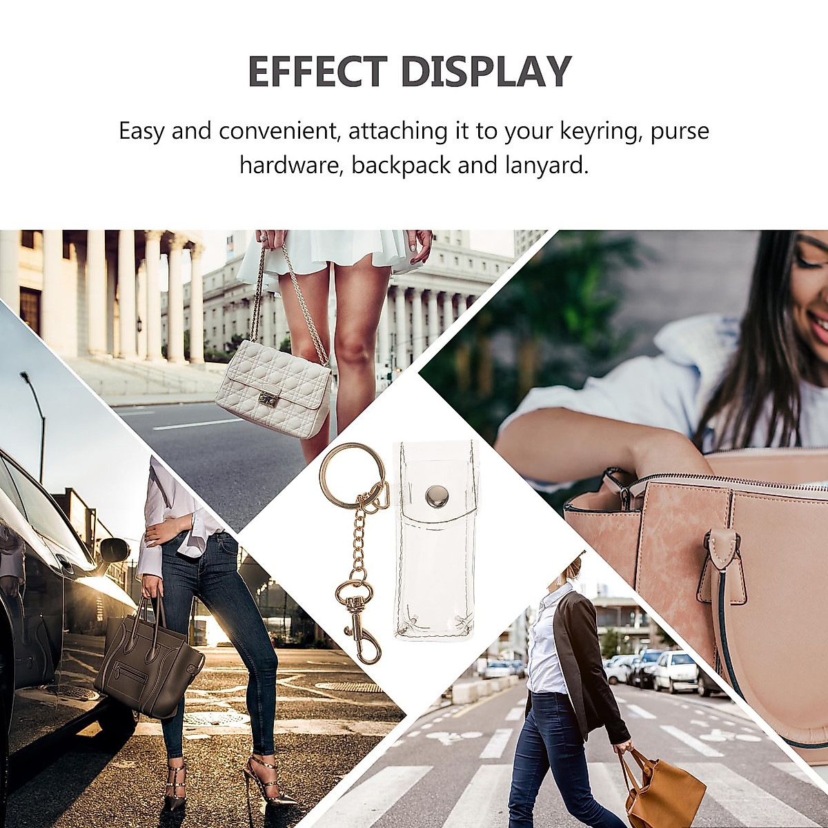 CALLARON Lipstick Holder Keychain for Women Clear Lip Holder Keychain 3.4x1.3inch Shoulder Bag Pendant Lipstick Cover Keyring Transparent Lipstick Sleeve Purse Keychain