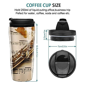 NTVOWPZO Travel Coffee Mug Flute Music Insulated Travel Mug Stainless Steel Coffee Tumbler Travel Coffee Cup Reusable Coffee Cups with Lids for Hot And Cold Drink