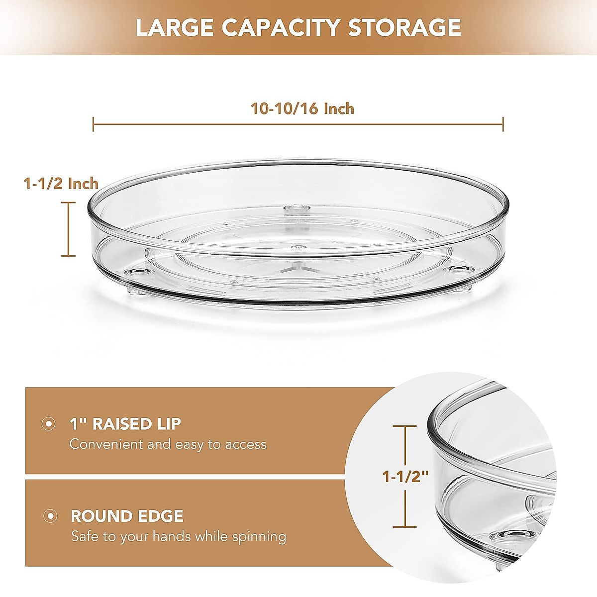 Ravinte Lazy Susan Turntable Organizer - Clear Plastic Rotating Storage Collection for Refrigerator - Spinning Round Spice Organizer for Kitchen Cabinets - 10.6 Inch 1 Pack