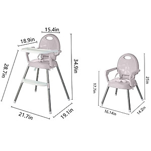 Baby high Chair, Multifunctional 3 in 1 Adjustable high Chair, Removable 3-Position Adjustable Tray, Multipurpose 3-Point Safety Harness (Grey)