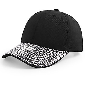 Ztl Womens Studded Rhinestone Baseball Cap Dad Trucker Hat Sparkle Bling Sun Hat A - Black