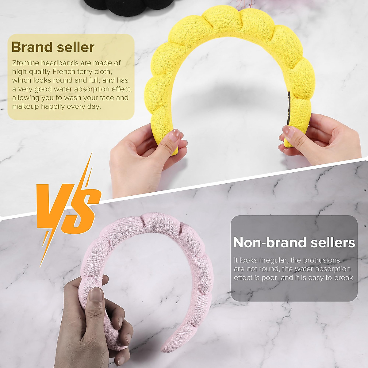 Ztomine Spa Headbands for Washing Face or Facial, Set of 2 Skincare Headbands, Terry Cloth Headband Face Wash Headband Combo Pack - Puffy Makeup Headbands for Face Washing, Mask, Skin Treatment