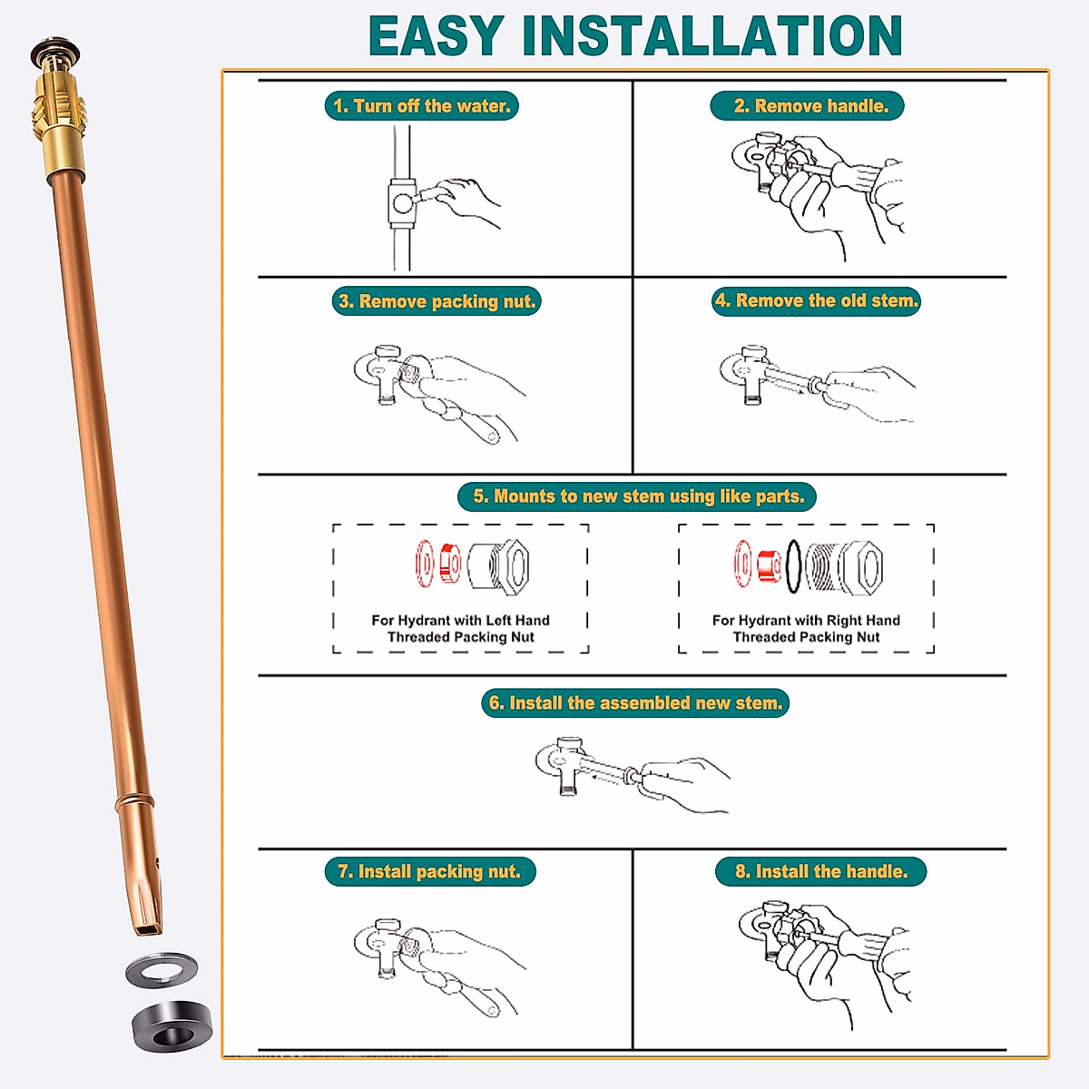 123-0093 Replacement stem for Mansfield Style 500 Series Full-turn Hydrants Manufactured From 1970-2006, for 12 Inches Sillcock ASFP and 8 Inches Hillock