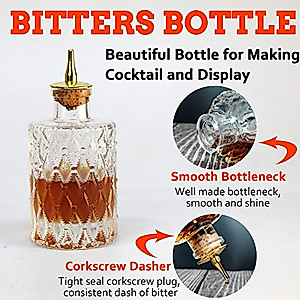 LINALL Bitters Bottle- Set of 2 Glass Dasher Bottle, Decorative Bottles with Zinc Alloy Dash Top for Cocktail,Great Bar Tool for Home Bar, Bartender, DSBT2 (2)