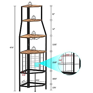 Espelism 5-Tier Corner Wine Rack Freestanding Floor with Glass Holder and Bottles Wine Storage Industrial Bar Cabinets with LED Light for Liquor and Glasses for Living Room Kitchen Home Bar