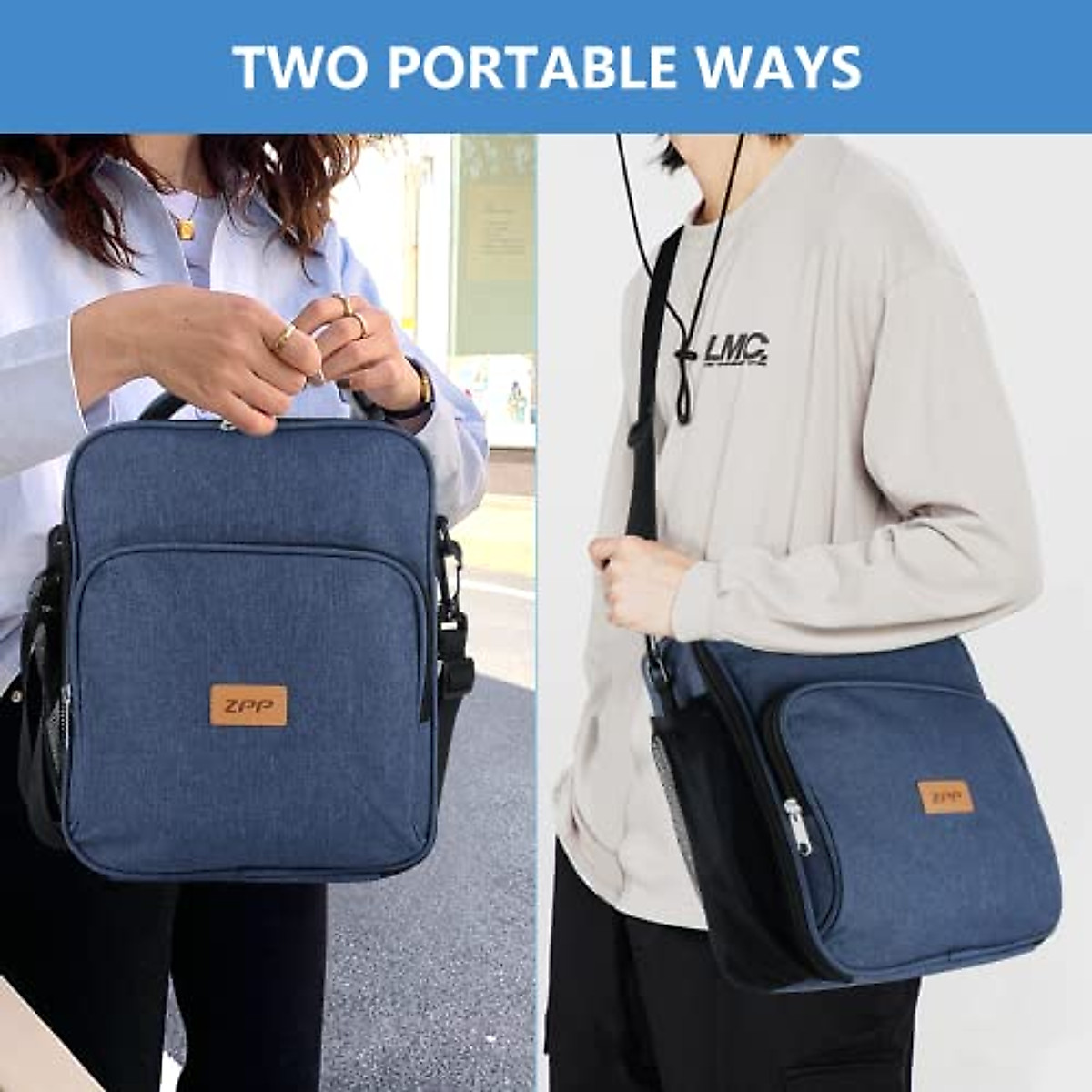 ZPP Lunch Box for Men, Water Insulated Lunch Bag, Women, Adults Small Lunch Bag, Reusable Lunch Box Portable Lunchbox Tote Bag with Adjustable Shoulder Strap for Office Work, Blue