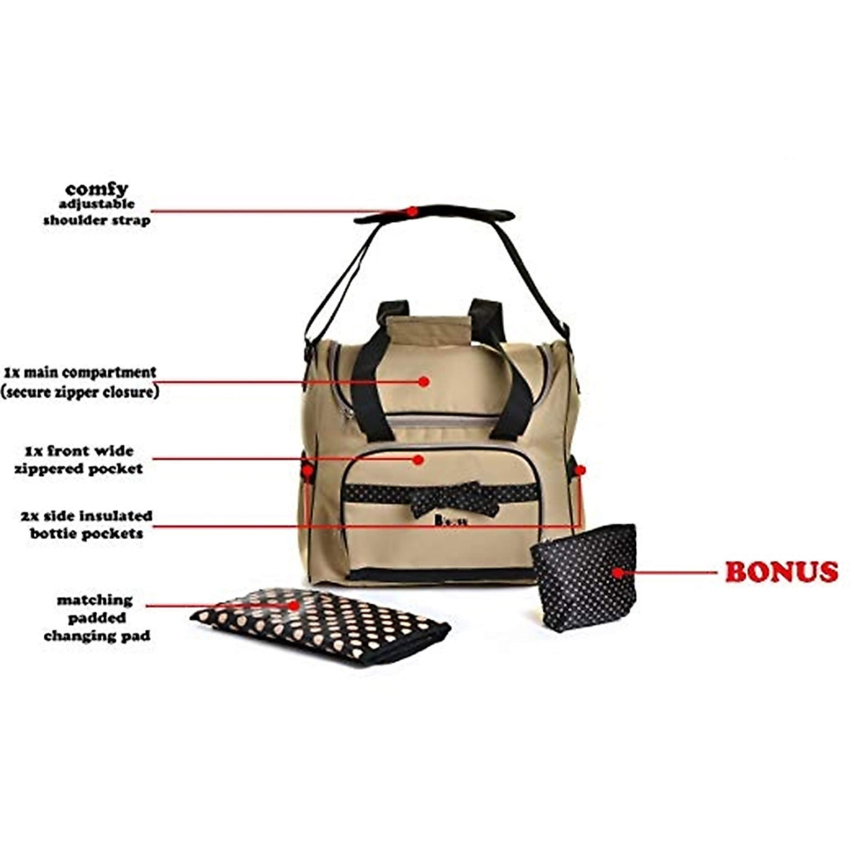 Diaper Bag Tote Neutral Beige Color Changing Mat Roomy Waterproof Stylish and Durable Mom Bag for Baby