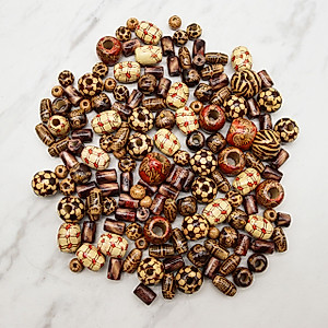 Fun-Weevz 500 PCS Wooden Beads for Jewelry Making Adults, Painted Assorted African Beads, Macrame Supplies Beads, Craft Jewelry Wood Beads for Bracelets & Necklace, Large & Small Round Barrel Tubular