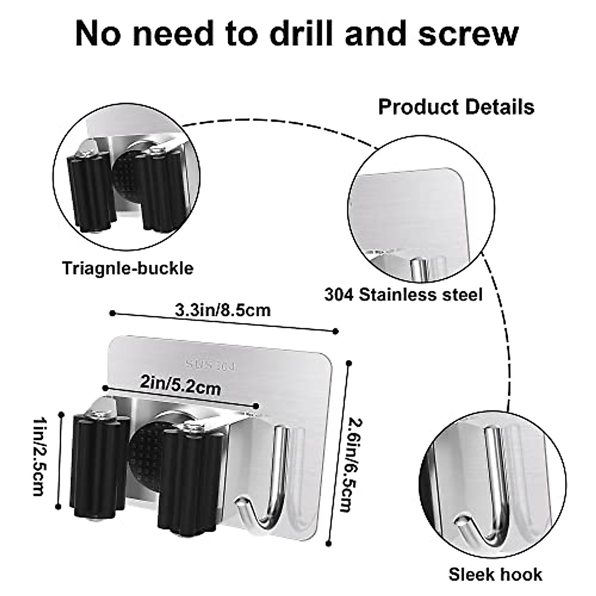 3Pcs Mop & Broom Holder Wall Mount, Broom Holder Self Adhesive Mop Rack Broom Hanger Heavy Duty Broom Storage Tool Organizer for Kitchen, Garage, Garden, Bathroom, Basement, Storage Room