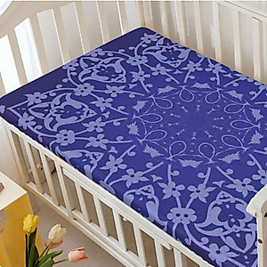 Purple Mandala Themed Fitted Crib Sheet,Standard Crib Mattress Fitted Sheet Ultra Soft Material-Baby Crib Sheets for Girl or Boy,28“ x52“,Lavender Blue Indigo