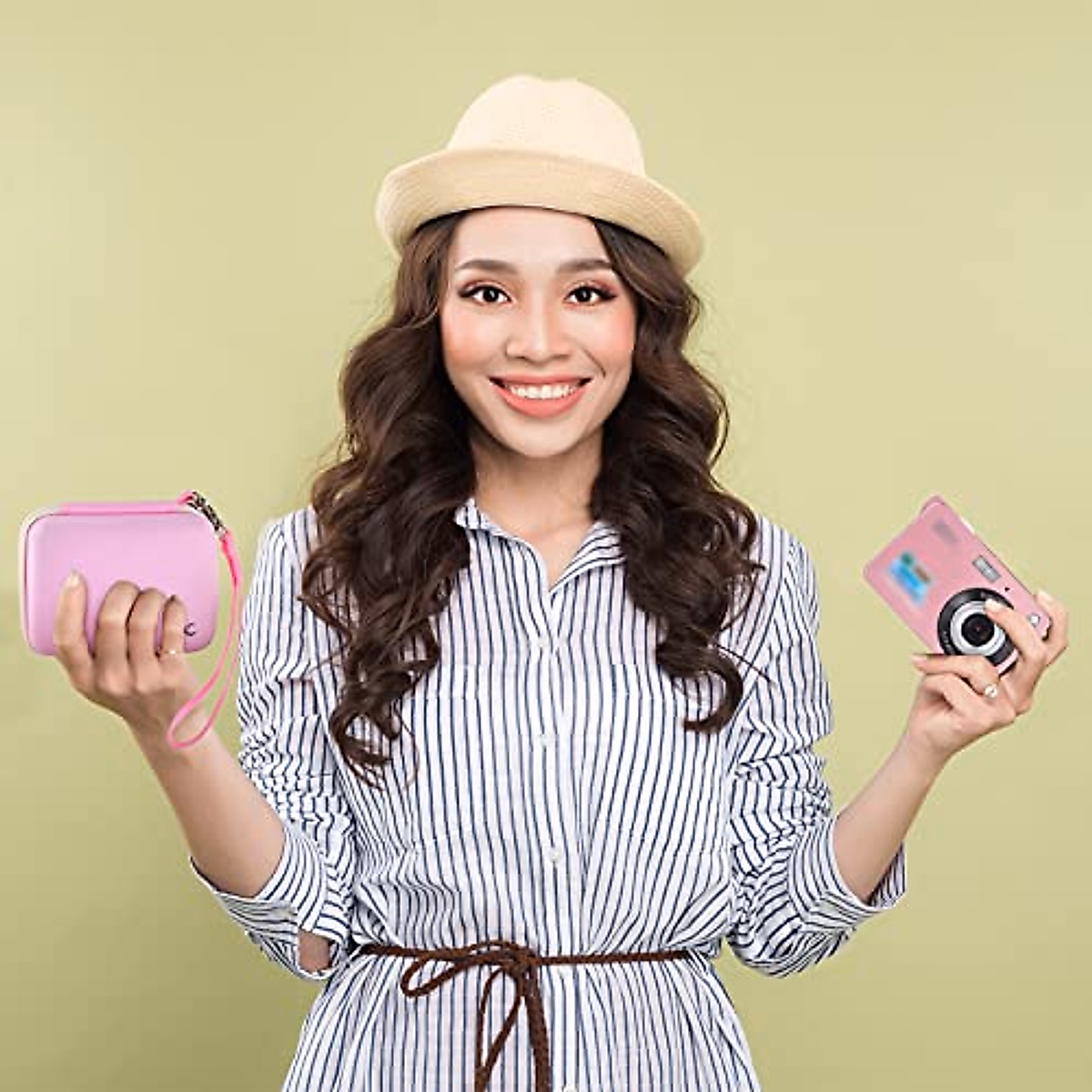 Carrying & Protective Case for Digital Camera, AbergBest 21 Mega Pixels 2.7" LCD Rechargeable HD/Kodak Pixpro/Canon PowerShot ELPH 180/190 / Sony DSCW800 / DSCW830 Cameras for Travel-Pink