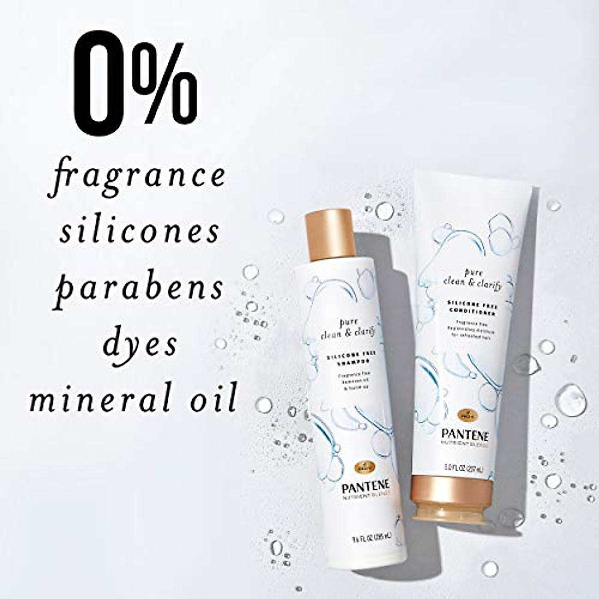 Pantene Shampoo and Conditioner Set Pure Clean & Clarify plus Hair Mask Rescue Shot Treatment, Silicone Free, Nutrient Blends, transparent