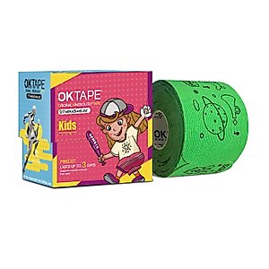 OK TAPE Kid Tape Hypoallergenic Sport Kinesiology Tape Designed for Kid&Teenage Sensitive Skin Precut Tape for Sports Supply，Easy Removal No Harm to Skin, 5.9 Inches 32 Strips 1 Roll, Green